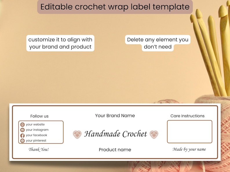Editable Crochet Wrap Labels Canva Template | DIY Crochet Packaging ...