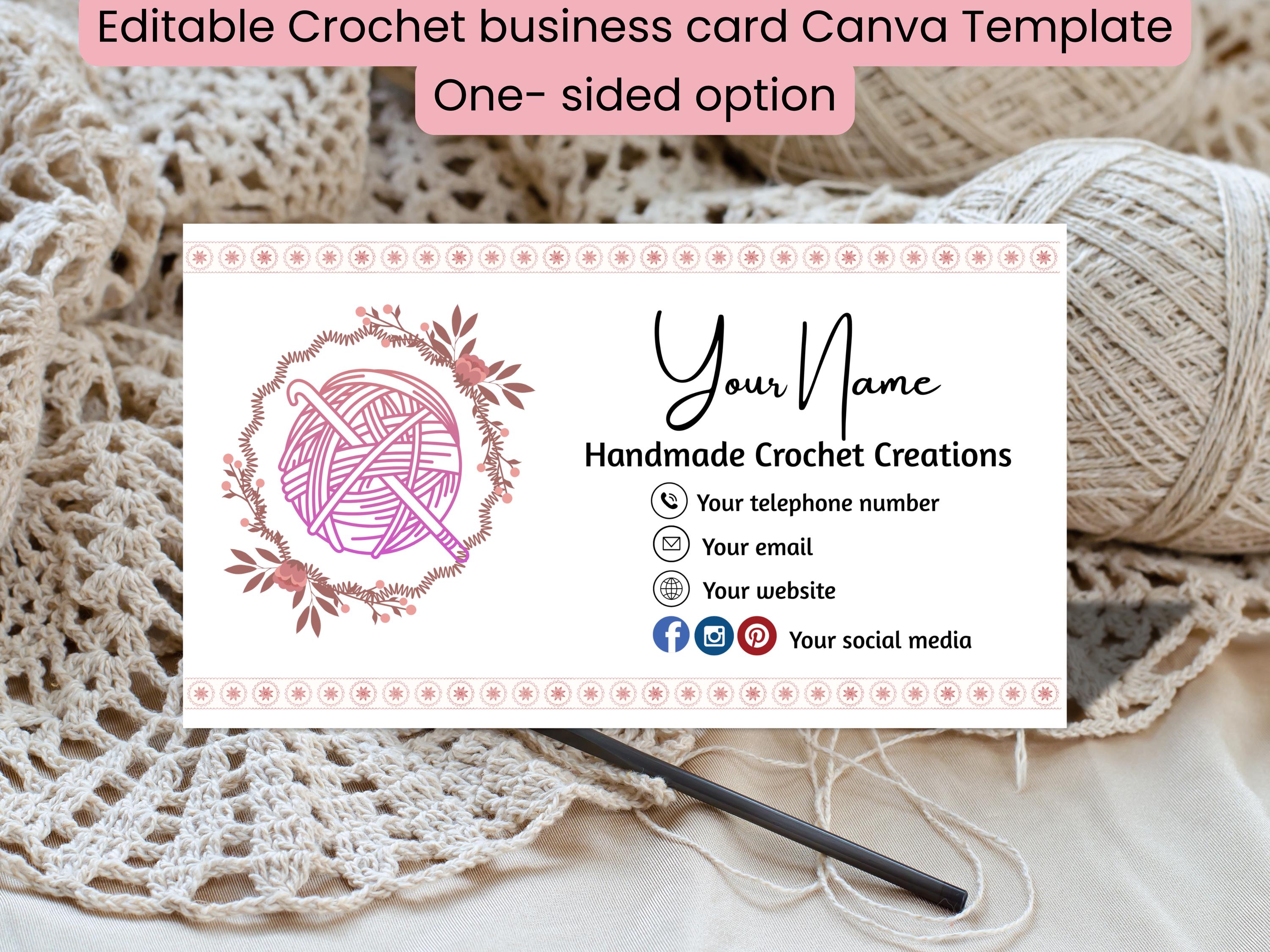 Editable Crochet Business Card Canva Template | Crocheter Business Card ...