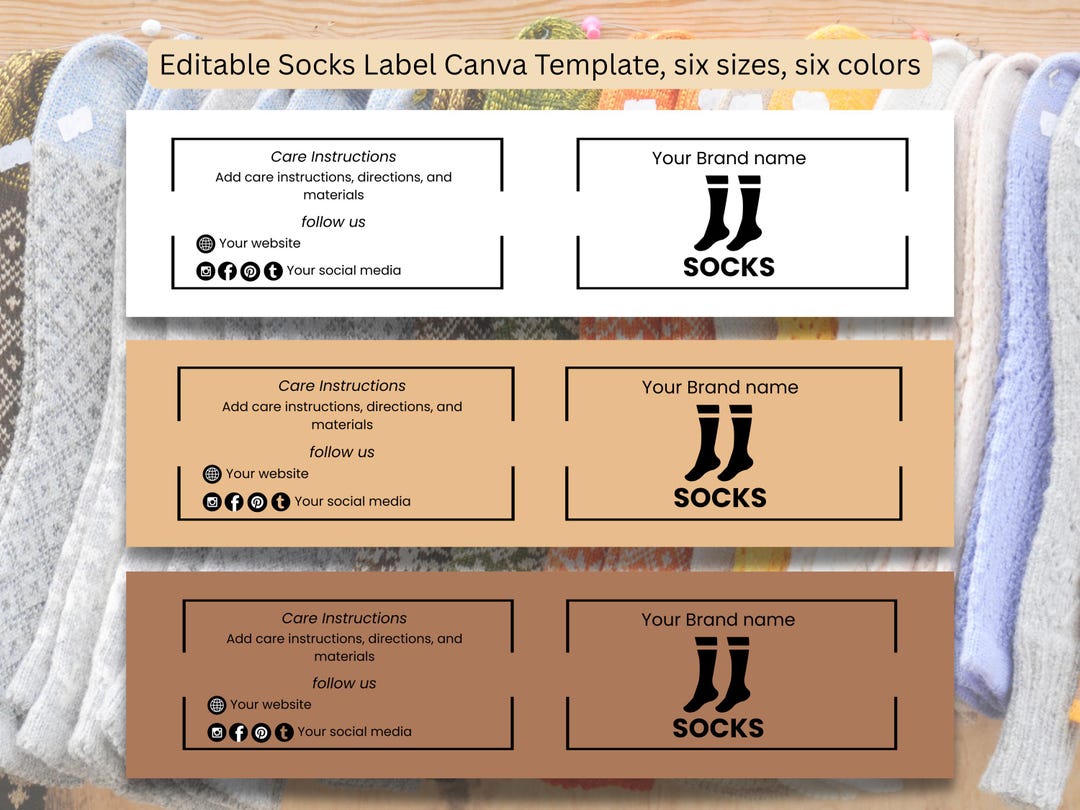 Socks Label Canva Template |editable Wrap-around Socks Label | DIY ...