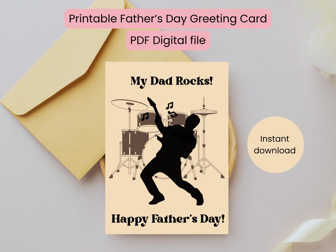 Printable Happy Father's Day Greeting Card | My Dad Rocks Card | 5x7 ...