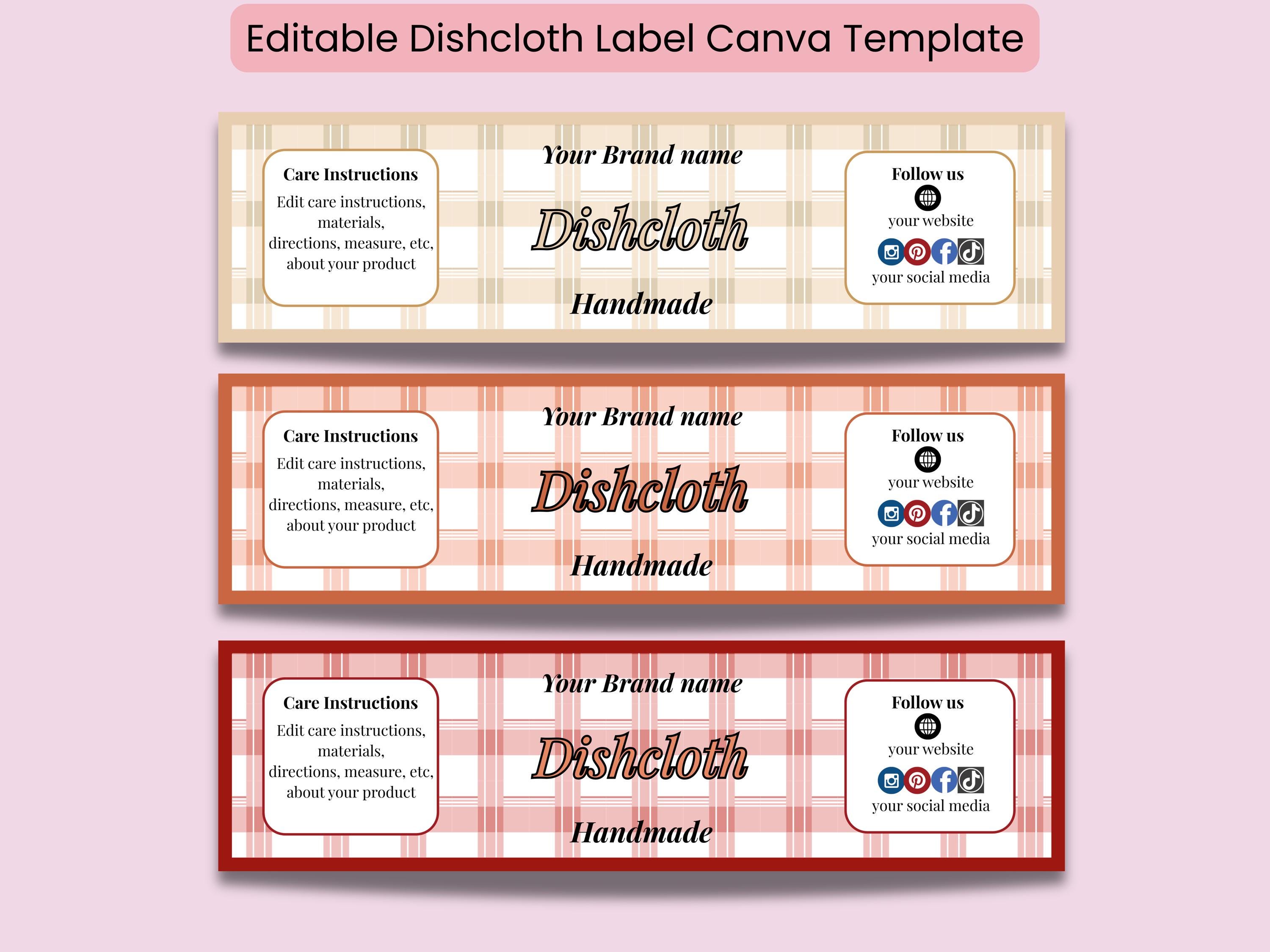 Editable Dishcloth Label Canva Template | Ghingham Label Design ...