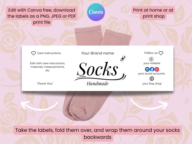 Editable Socks Label Canva Template | Custom Socks Wrapper, Belly Band ...