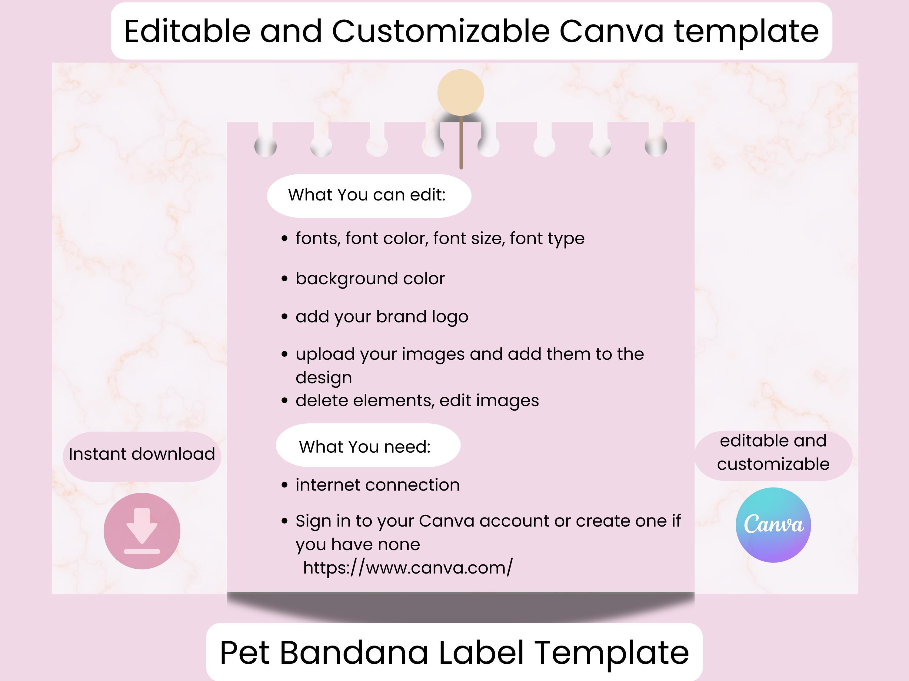 Editable Pet Bandana Label Canva Template | Pet Neck Scarf Label | DIY ...
