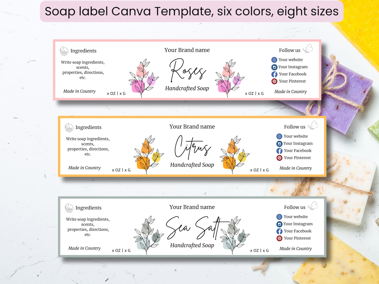 Soap Label Canva Template | Editable Soap Bar Wrap Label | Soap ...