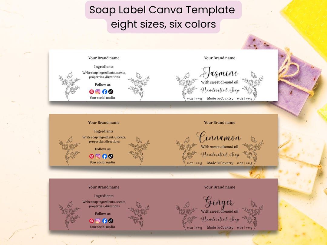 Editable Soap Label Canva Template | Soap Bar Wrapper | Handcrafted ...