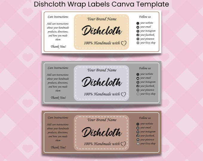 Editable Dishcloth Label Canva Template | Crochet Knit Dish Towel Wrap ...