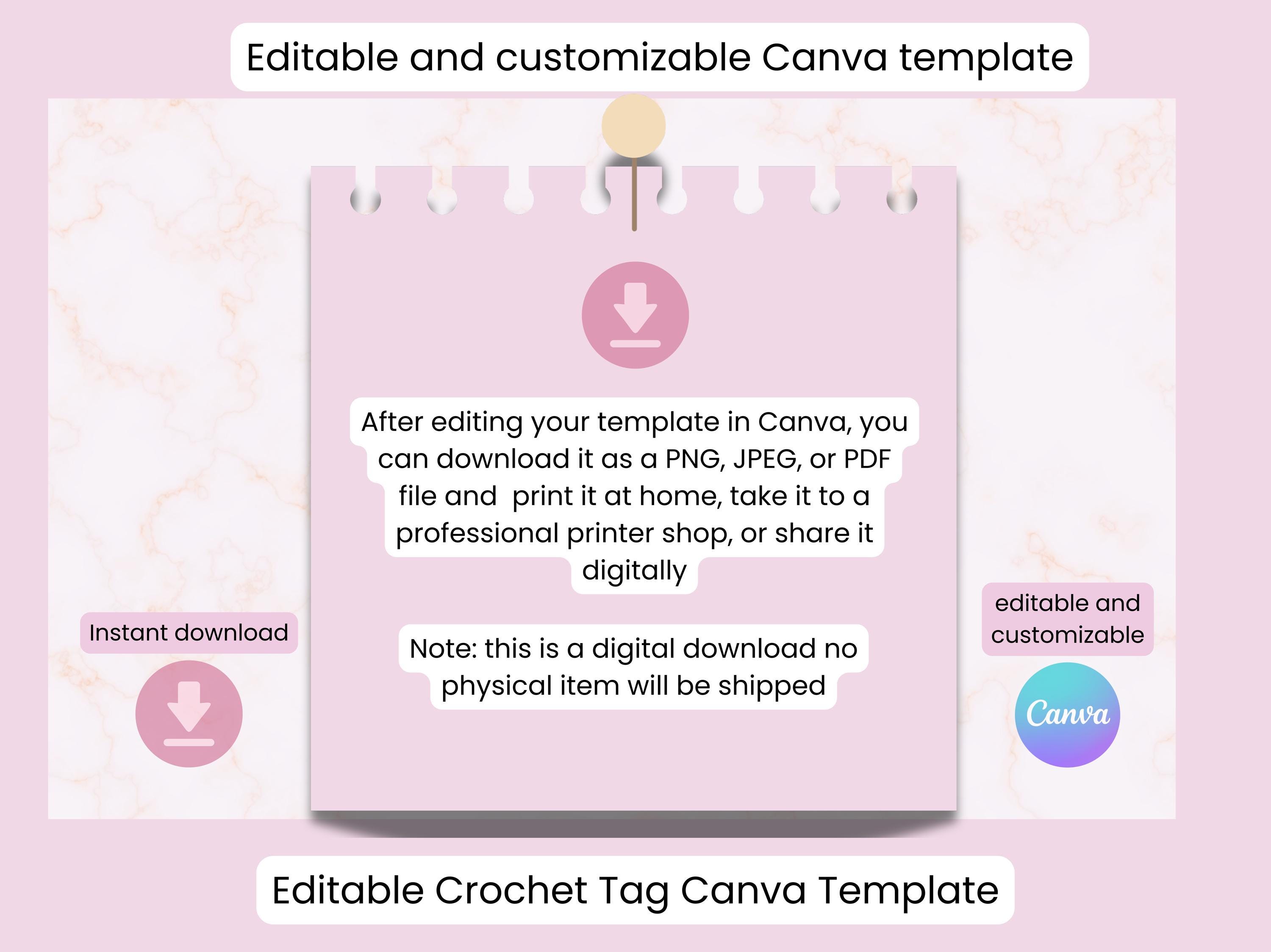 Editable Crochet Tags and Thank You Crochet Tags Canva Template ...