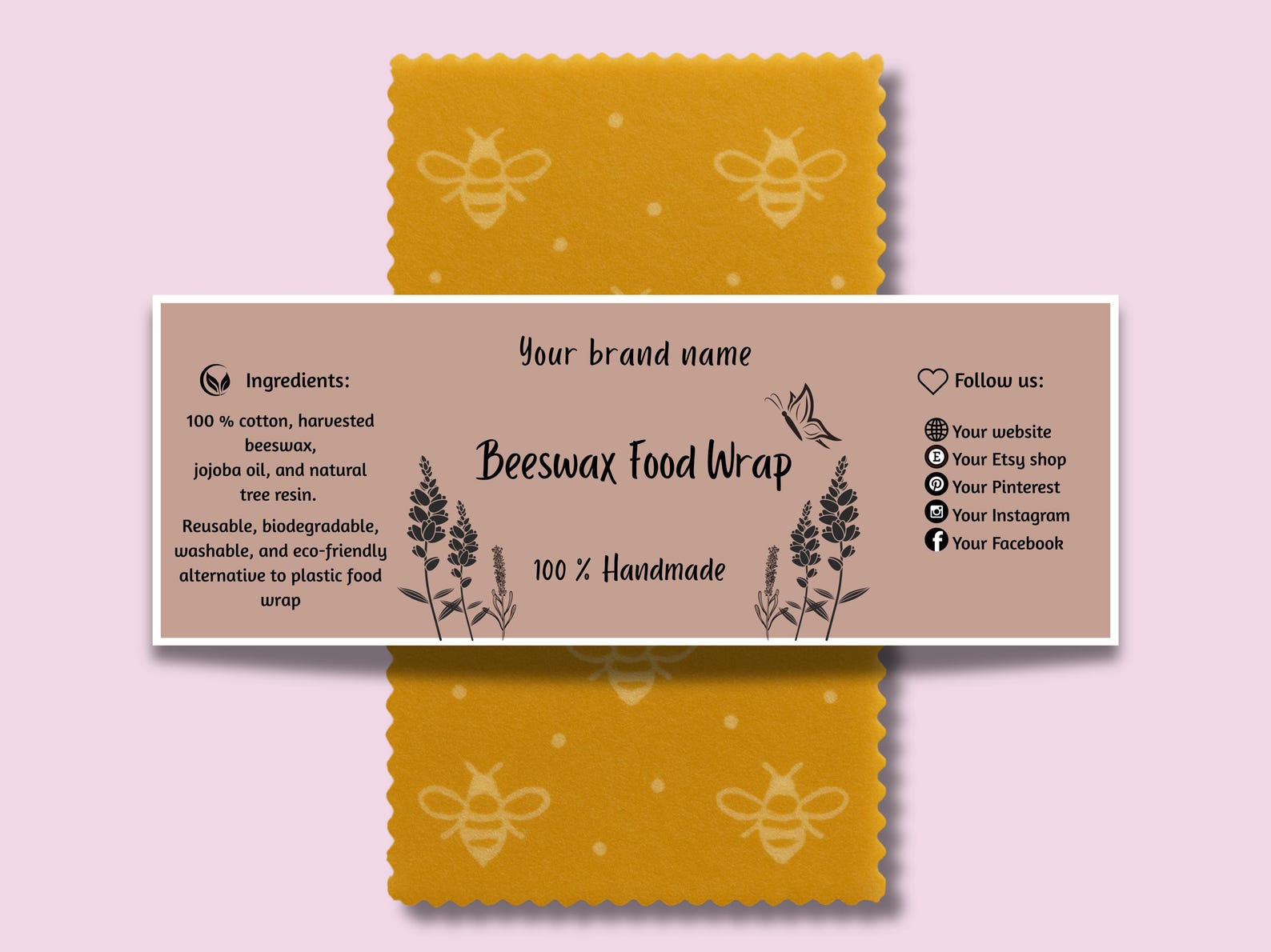 Editable Beeswax Food Wrap Label Canva Template | Beeswax Wrap Sleeve ...
