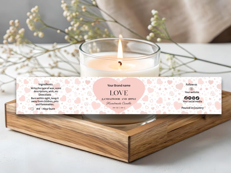 Editable Candle Jar Label Canva Template | Handmade Candle Belly Band ...