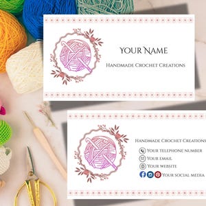 Editable Crochet Business Card Canva Template | Crocheter Business Card ...