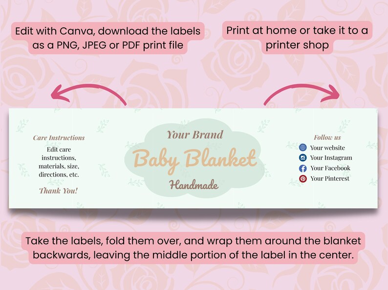 Editable Baby Blanket Label Canva Template | Baby Blanket Belly Band ...