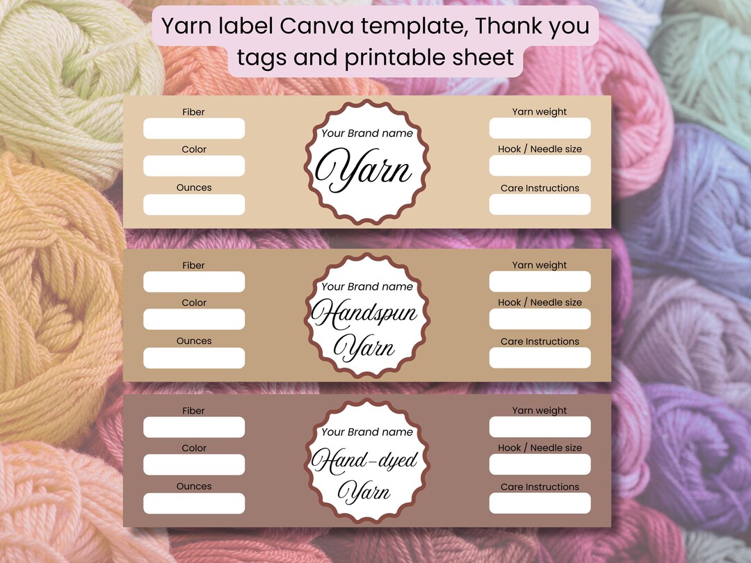 Yarn Label Template | Handspun Yarn Label | Hand Dyed Yarn Label | Wrap ...