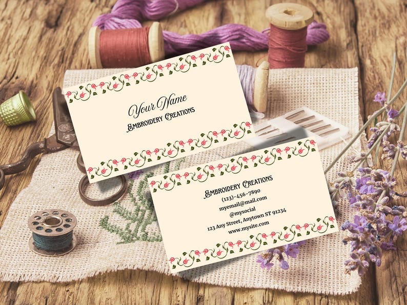 Editable Embroidery Business Card Canva Template | DIY Handsewing ...
