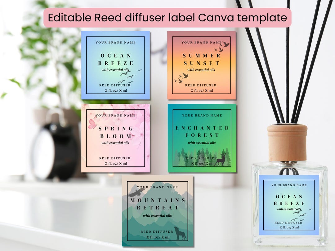 Reed Diffuser Label Canva Template | Editable Label for Spa Products ...