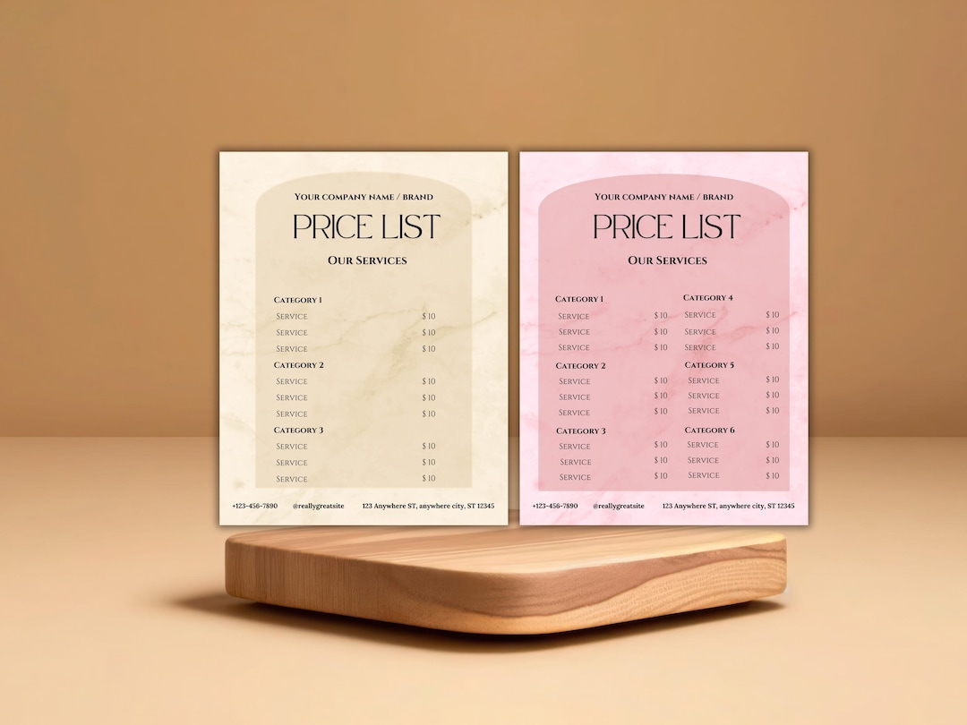 Editable Price List Canva Template | DIY Pricing Sheet Marble Theme ...