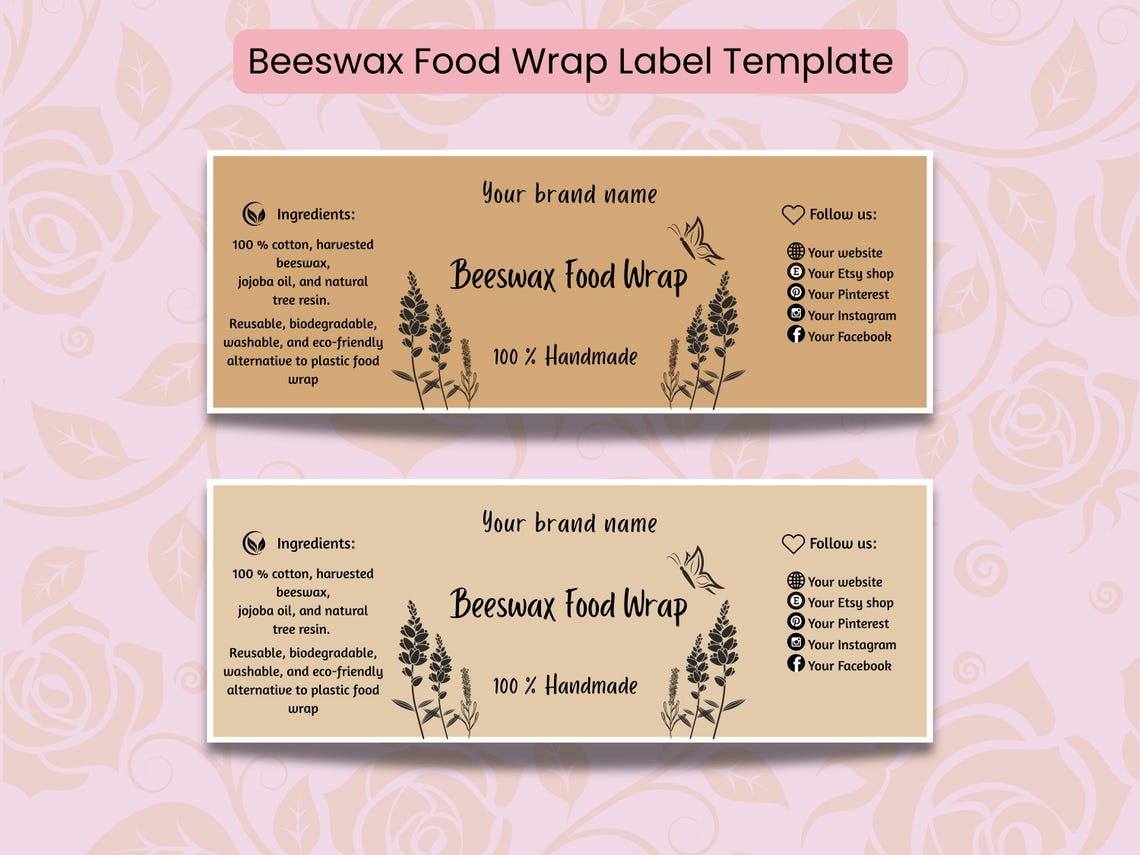 Editable Beeswax Food Wrap Label Canva Template | Beeswax Wrap Sleeve ...
