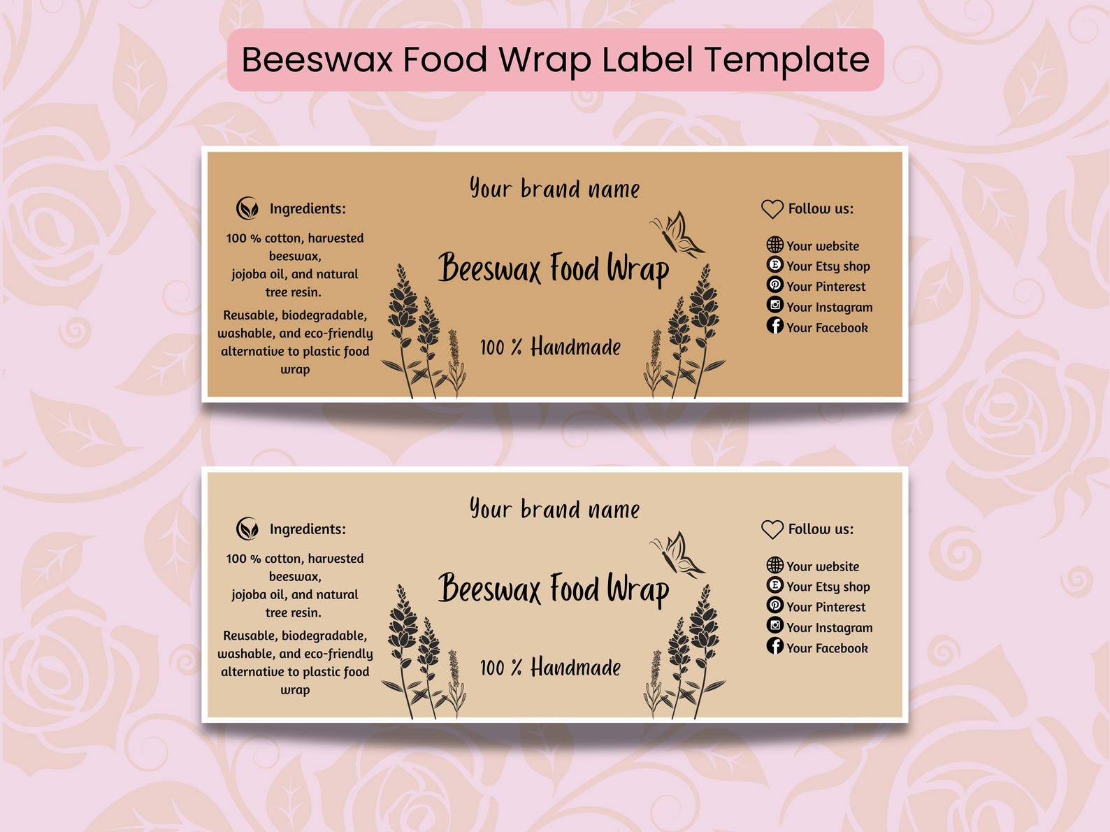 Editable Beeswax Food Wrap Label Canva Template | Beeswax Wrap Sleeve ...