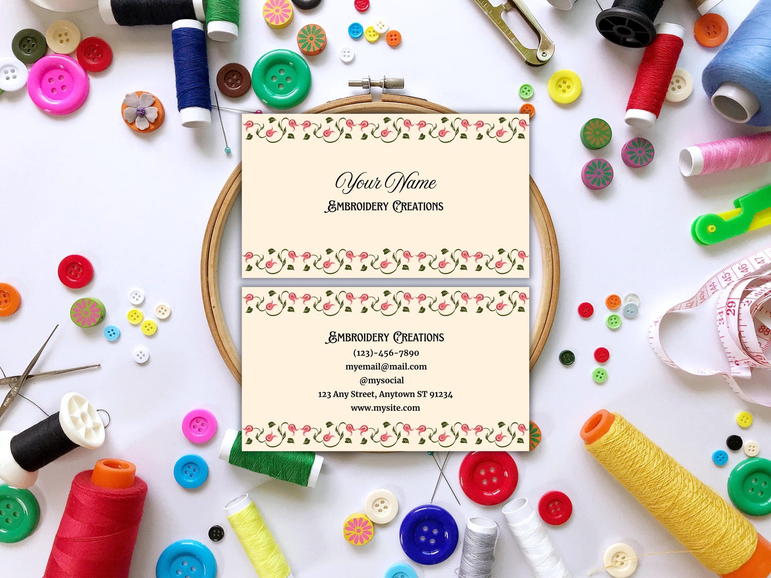 Editable Embroidery Business Card Canva Template | DIY Handsewing ...