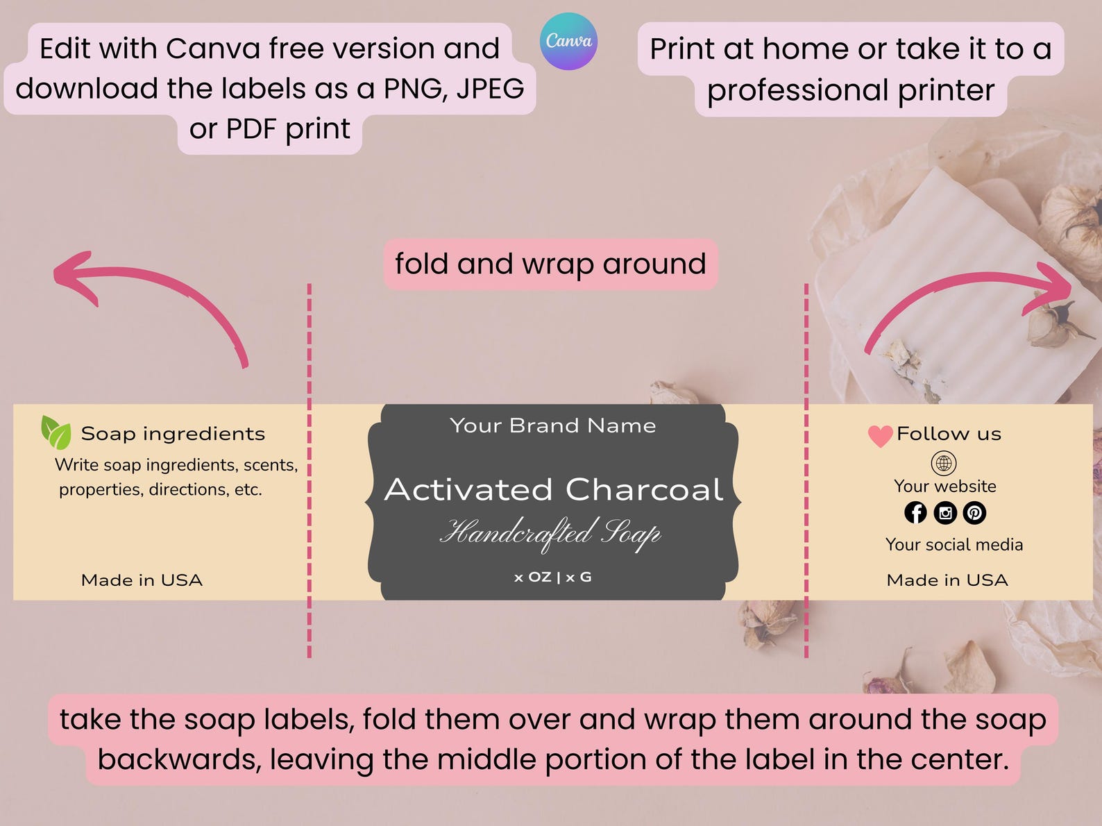 Soap Bar Wrap Label Canva Template | Editable Soap Wrapper Label ...