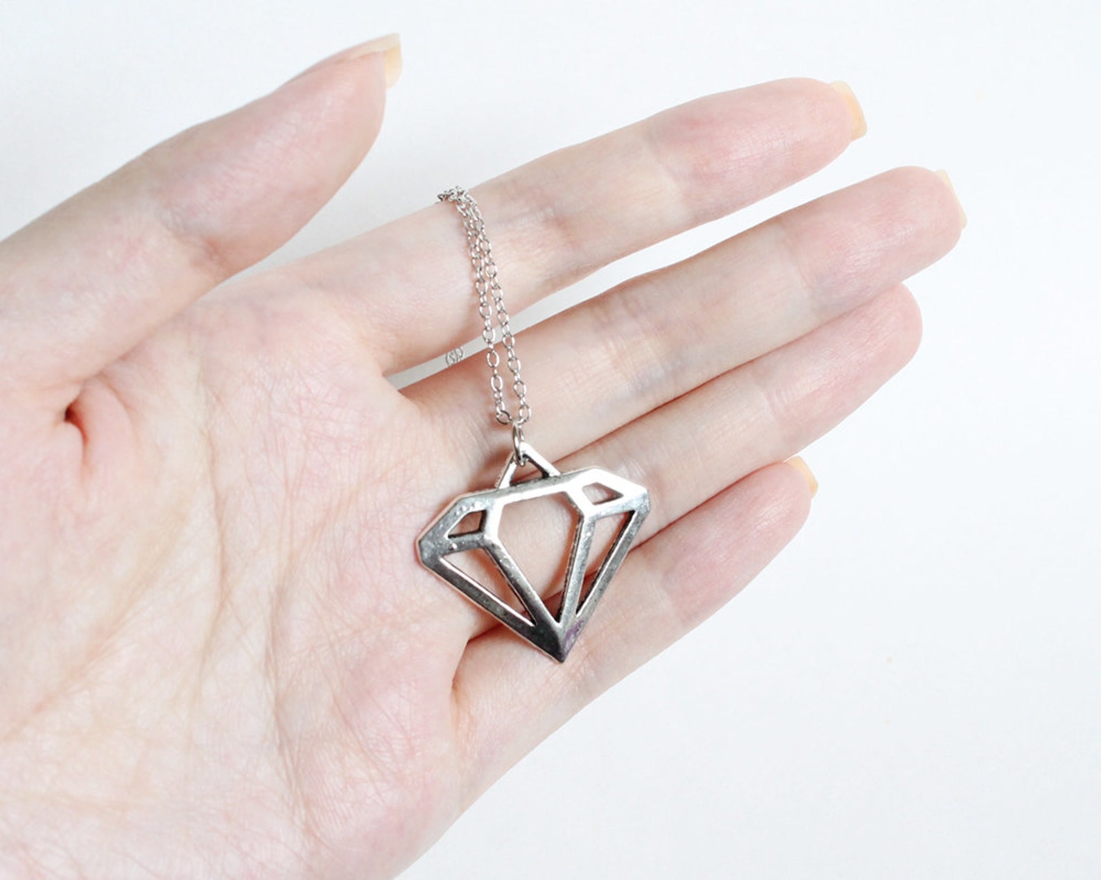 Silver Diamond Shape Necklace - Etsy