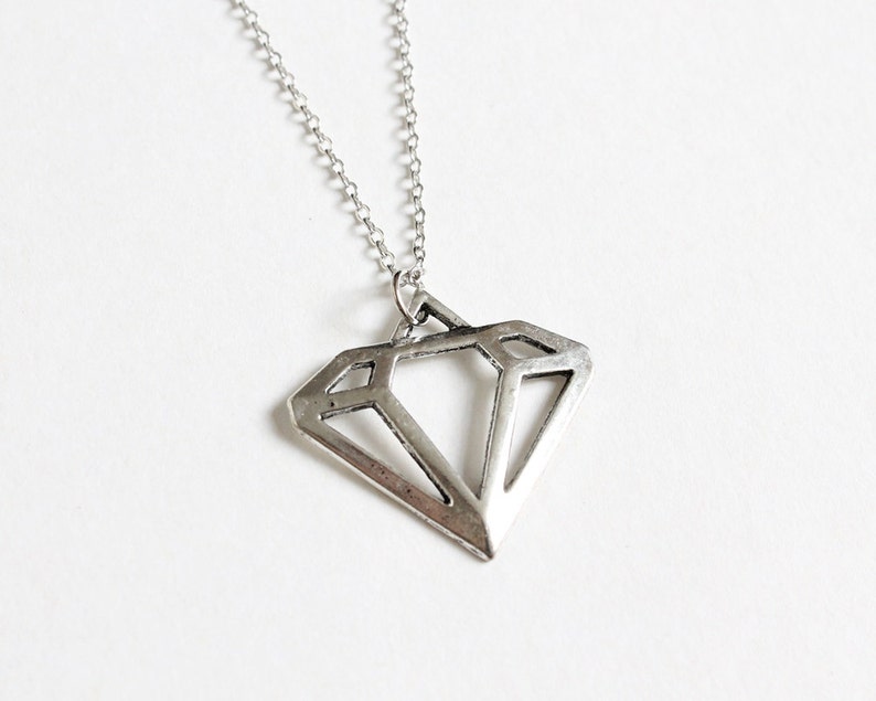 Silver Diamond Shape Necklace - Etsy