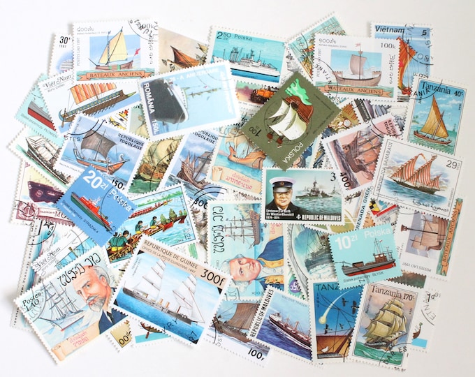 Ship Stamps,50 Diff, SHIP Postage Stamps, Boat Stamps, Nautical Stamps ...