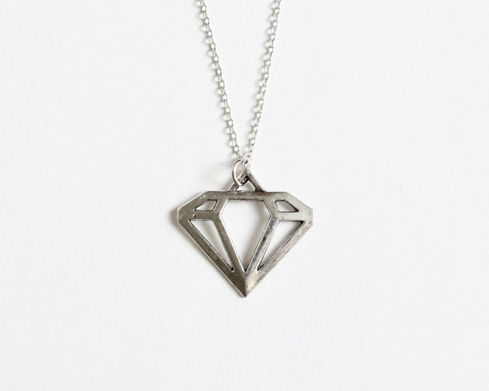 Silver Diamond Shape Necklace - Etsy