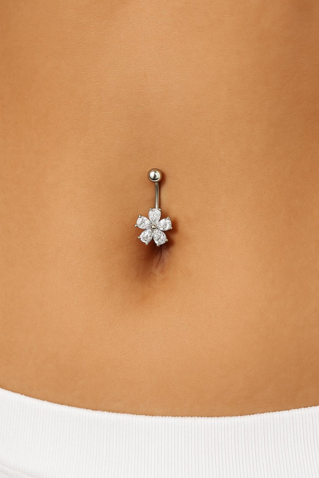 Elegant Flower Zircon Belly Button Ring Sparkling Navel Piercing ...