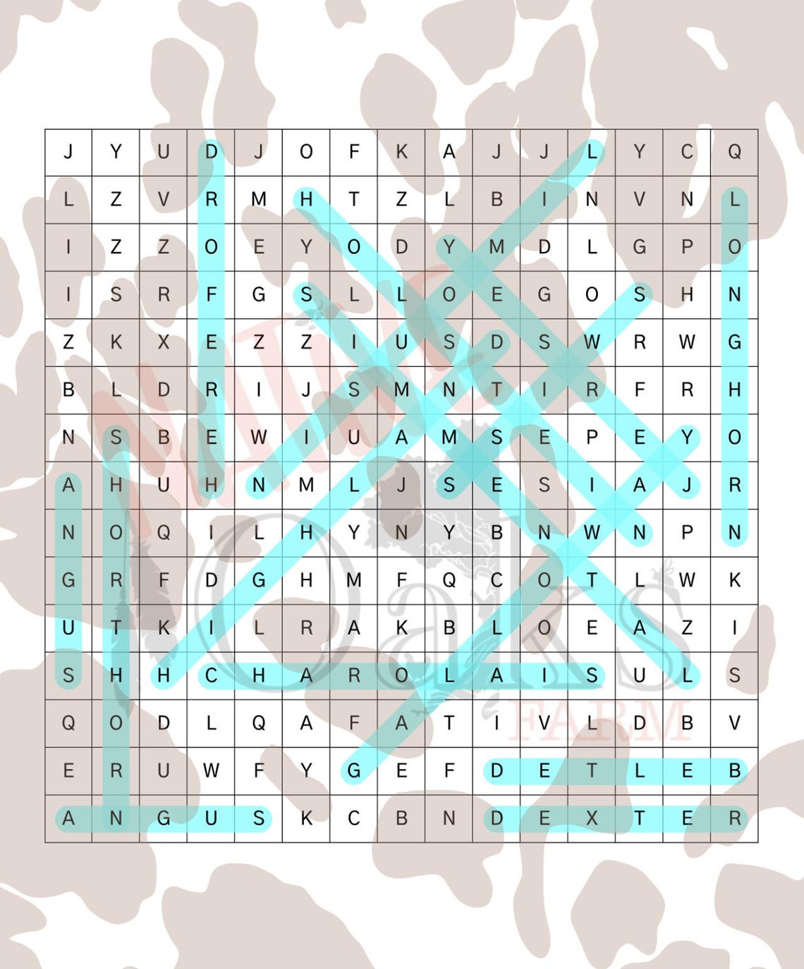 Cow Themed Word Search Digital File - Etsy