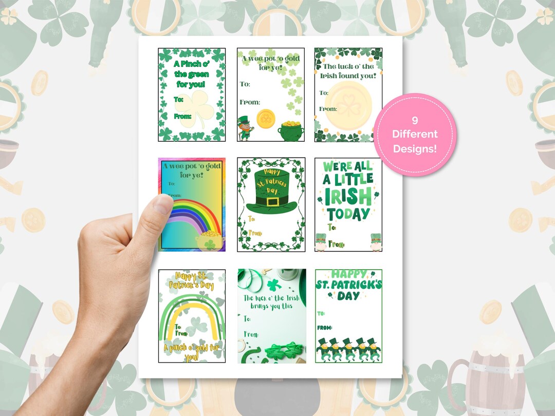 St Patricks Day Gift Tags Printable Bundle 10 per Page Cute Critters ...