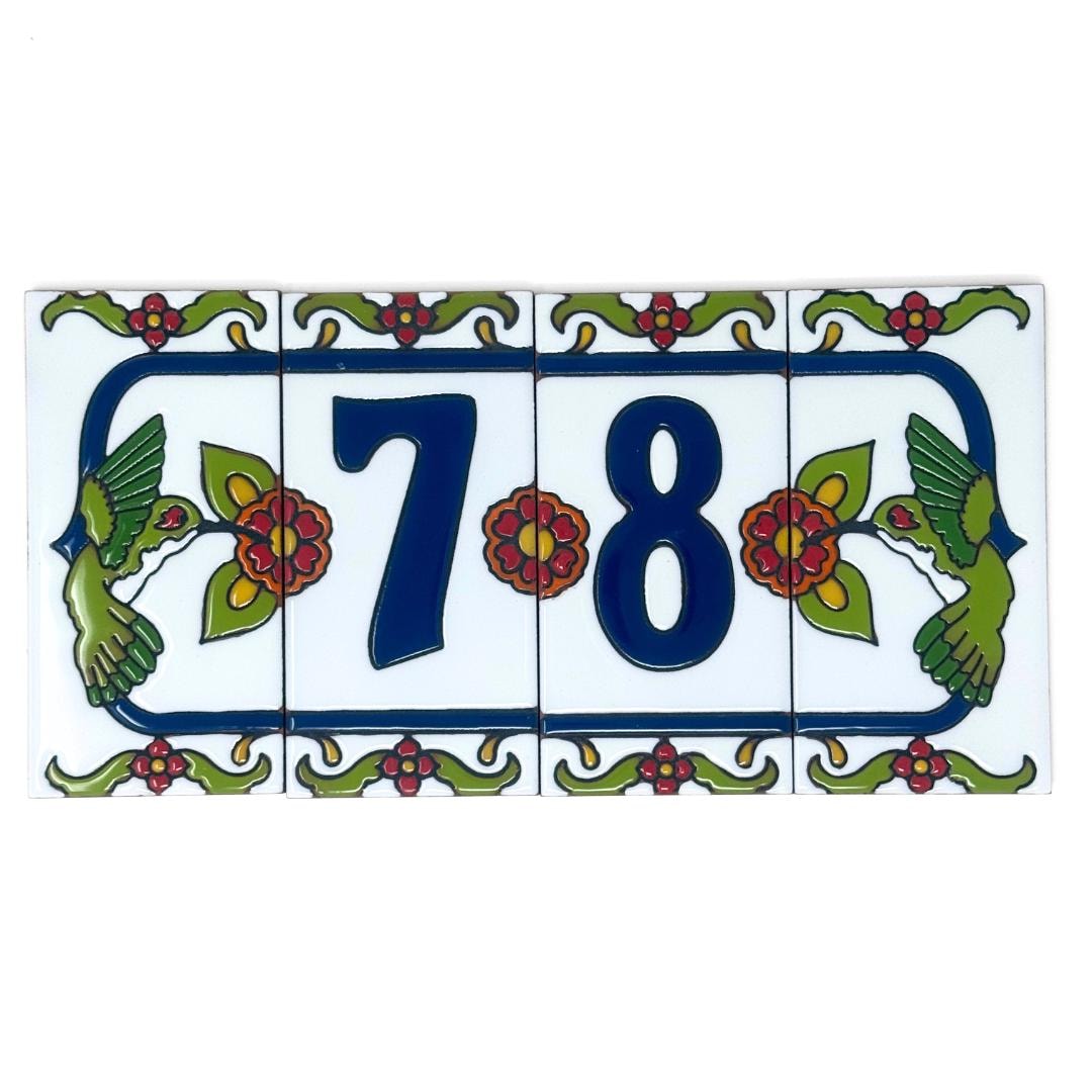 Hummingbird Tile | White Talavera House Number Tile End Caps | Hand ...