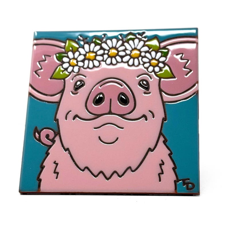 Farmhouse Pig Tile | Kitchen Trivet | Hand Glazed White Ceramic Tile ...