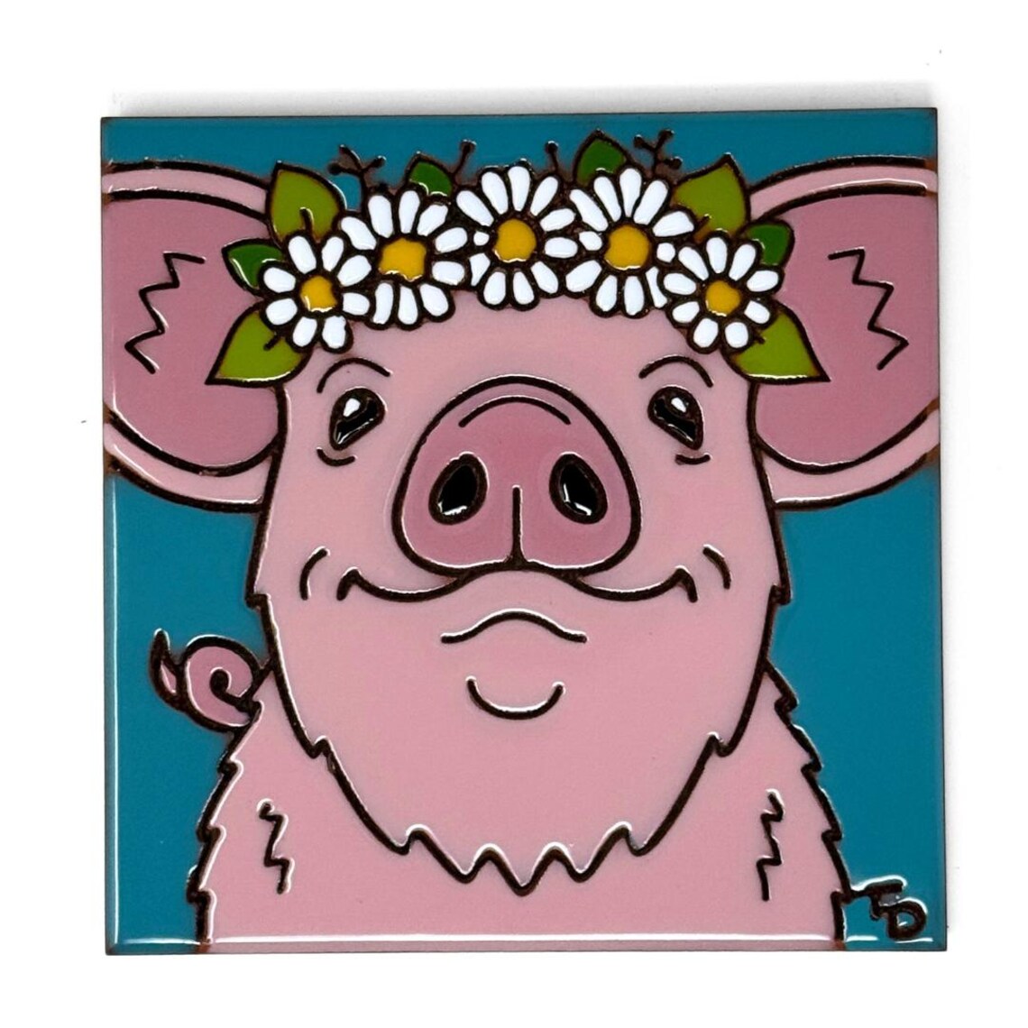 Farmhouse Pig Tile | Kitchen Trivet | Hand Glazed White Ceramic Tile ...