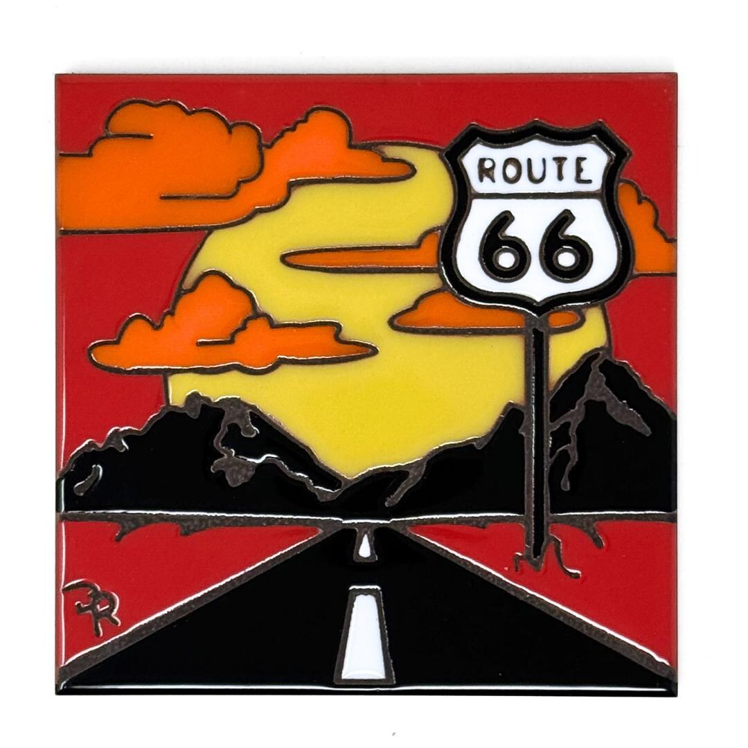 Route 66 Sunset Silhouette | Ceramic Tile | Travel Gift | Hand Glazed ...