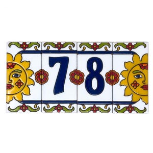 Sun Tile | White Talavera House Number Tile End Caps | Hand Glazed ...