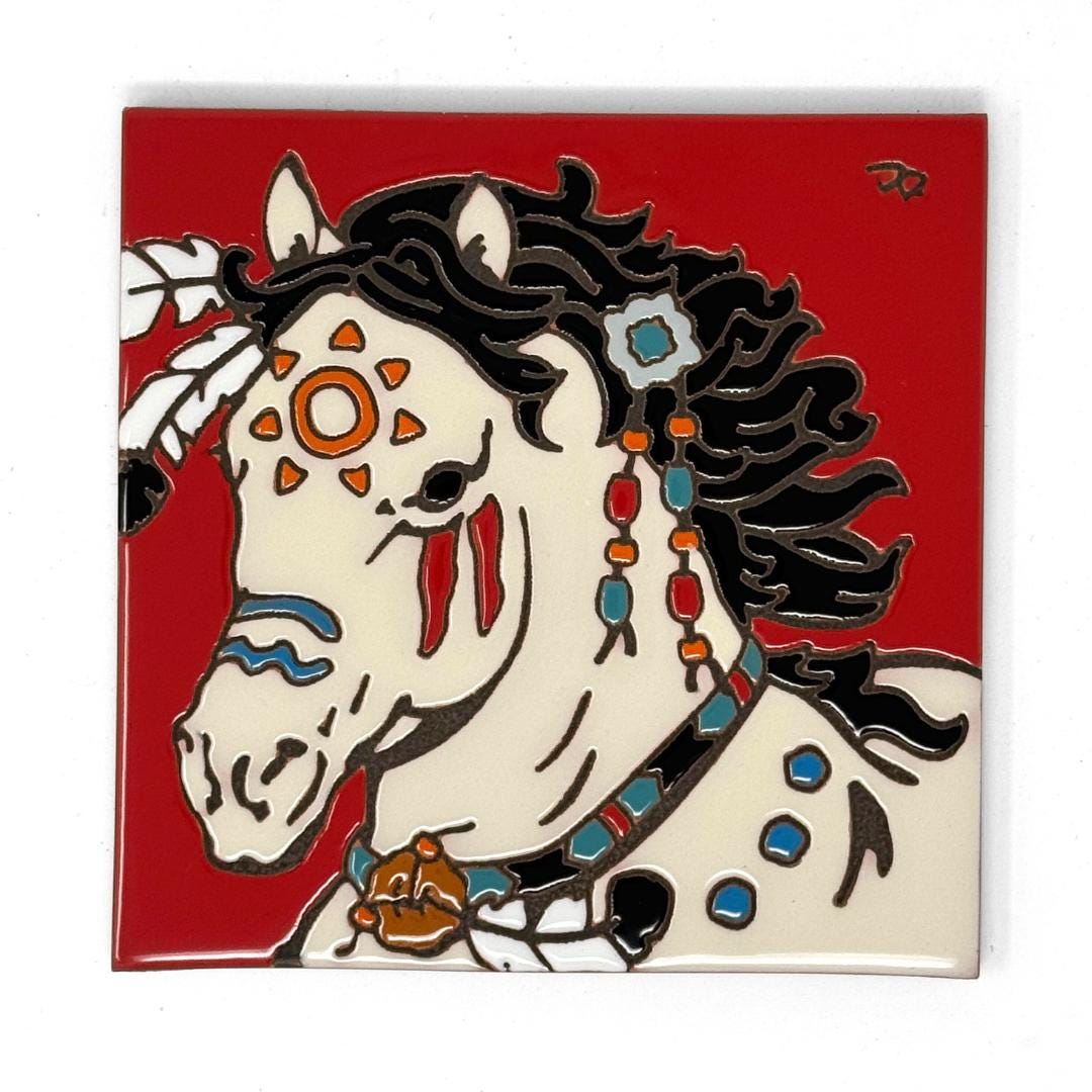 War Pony - White | Ceramic Tile Wall Art | Southwest Gift | Kitchen ...