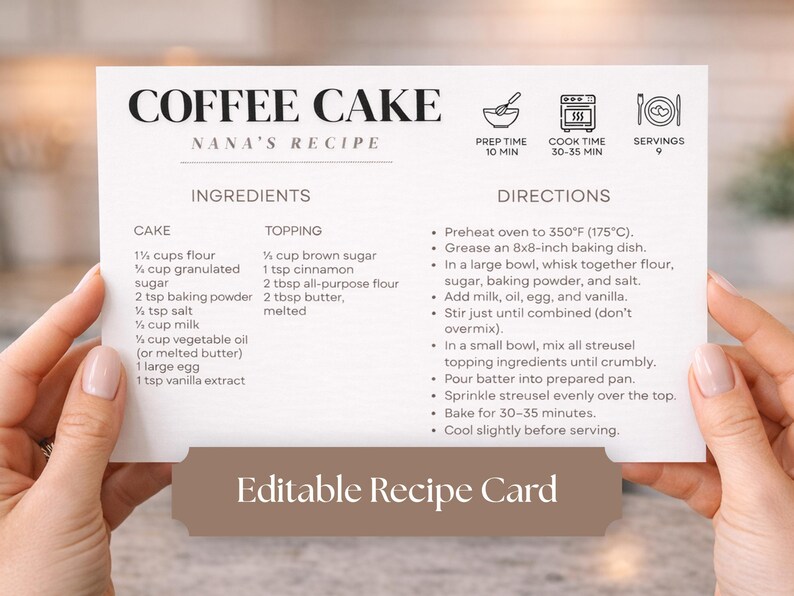 Printable Recipe Card Template – Editable Canva Cards, Vertical ...