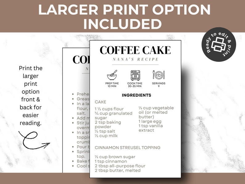 Printable Recipe Card Template – Editable Canva Cards, Vertical ...