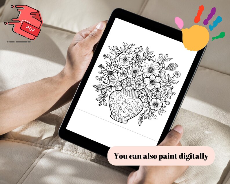 36 Easy Flower Coloring Pages - Instant PDF Download - Relaxing Floral ...