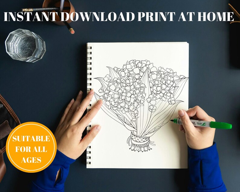 36 Easy Flower Coloring Pages - Instant PDF Download - Relaxing Floral ...
