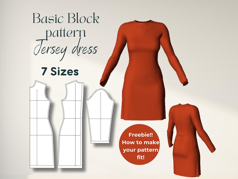 Basic Block Pattern PDF Download Large Size Jersey Dress Sewing Project ...