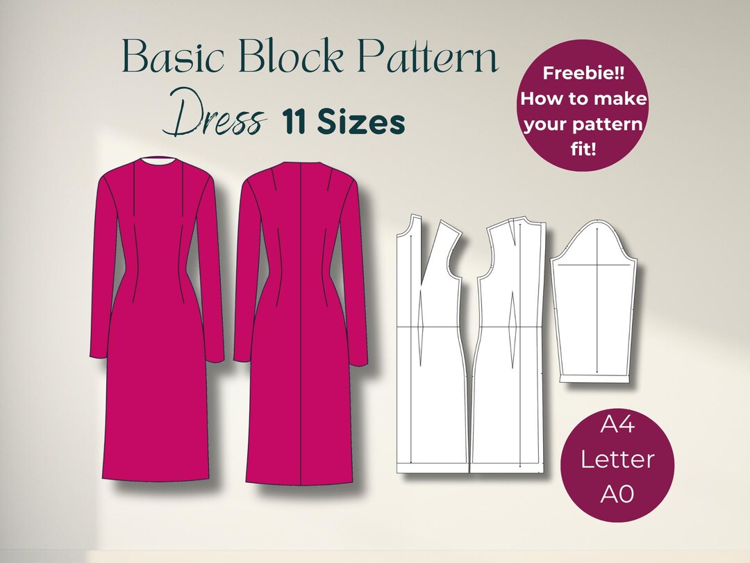 Basic Block Pattern PDF Instant Download Large Size Dress With Sleeves ...