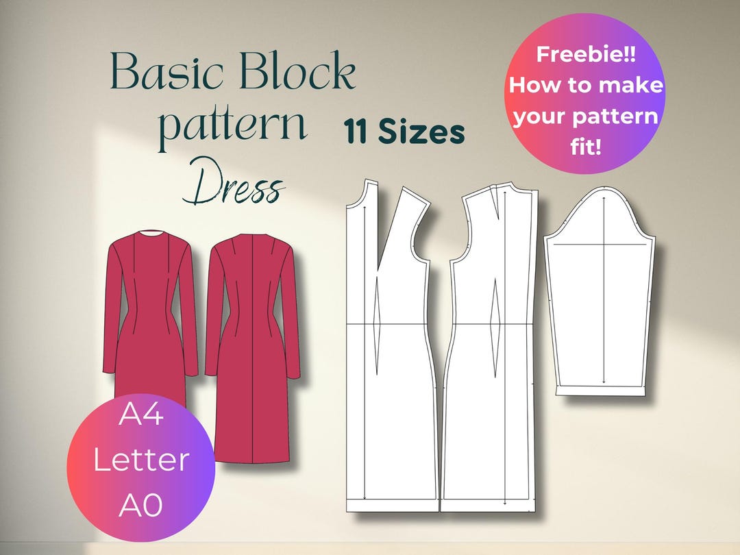 Basic Block Pattern PDF Instant Download Large Size Dress With Sleeves ...