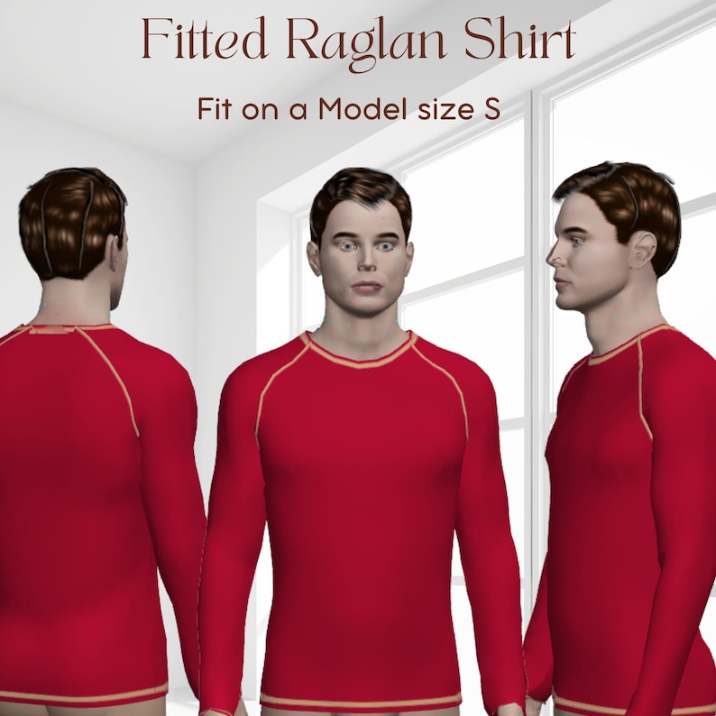 Fitted Mens Raglan Shirt Sewing Pattern Long Sleeve PDF XS–5XL Digital ...