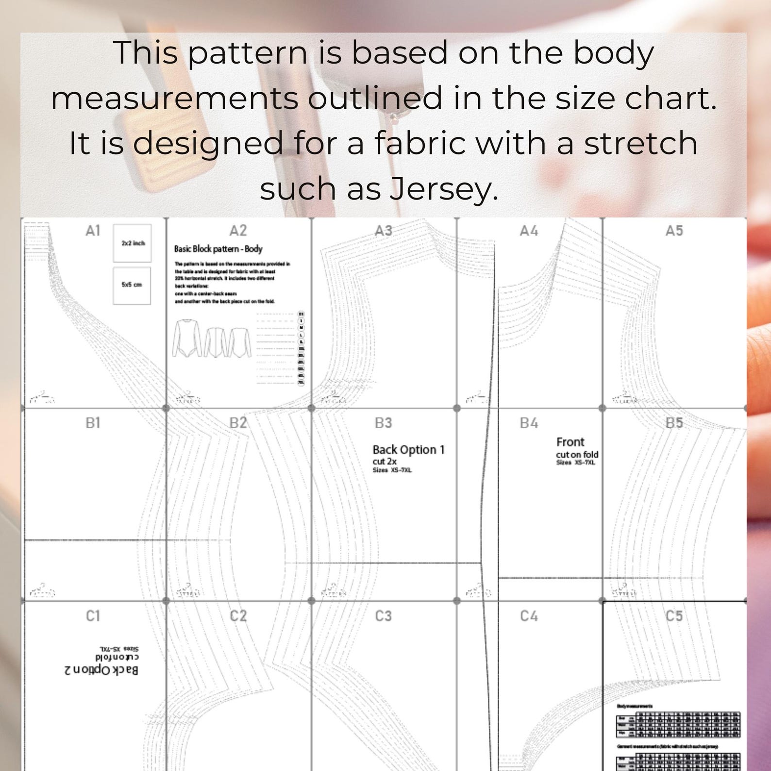 Body Block Pattern for Custom Fit PDF Sewing Block XS-7XL, A4, A0 Us ...
