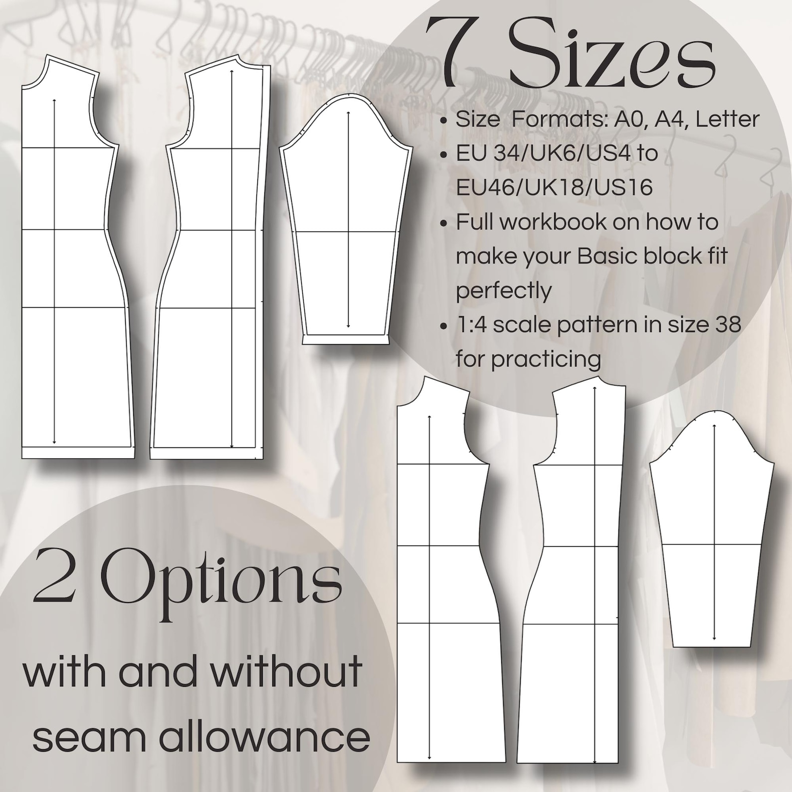 Basic Block Pattern PDF Download Large Size Jersey Dress Sewing Project ...