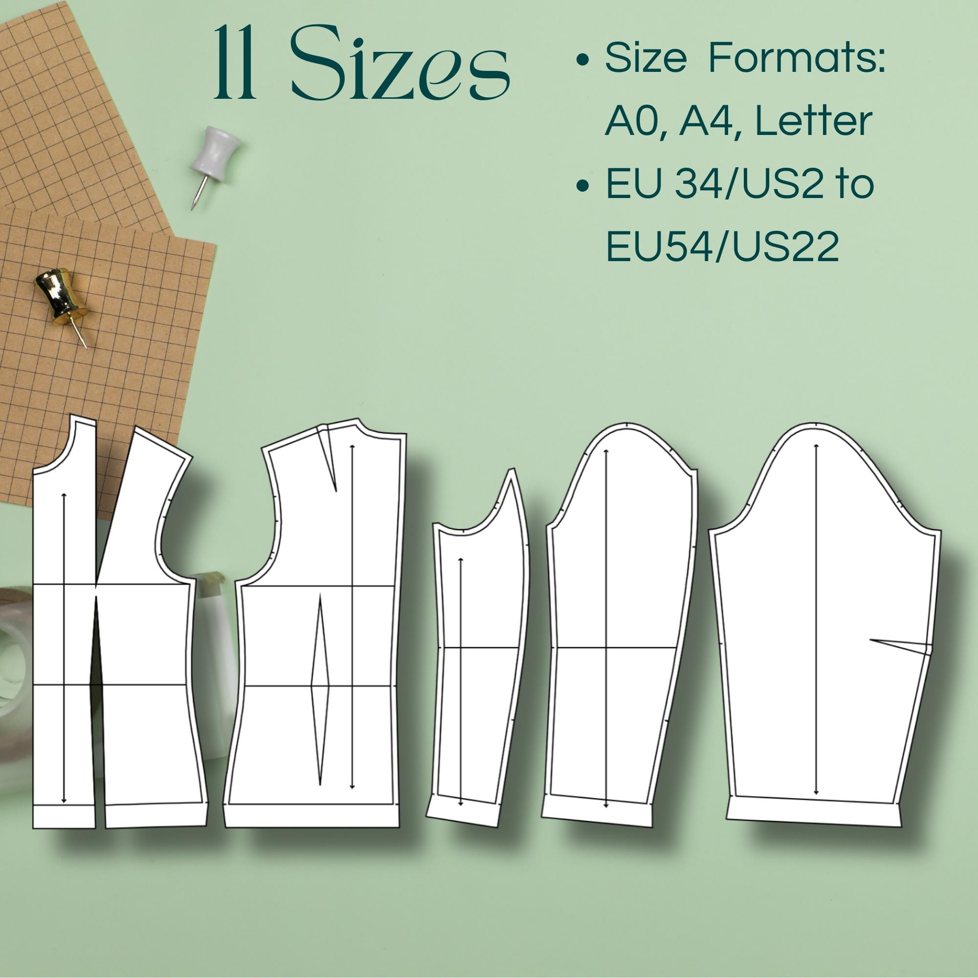 Basic Block Pattern Instant Download Small to Large Size Fitted Jacket ...