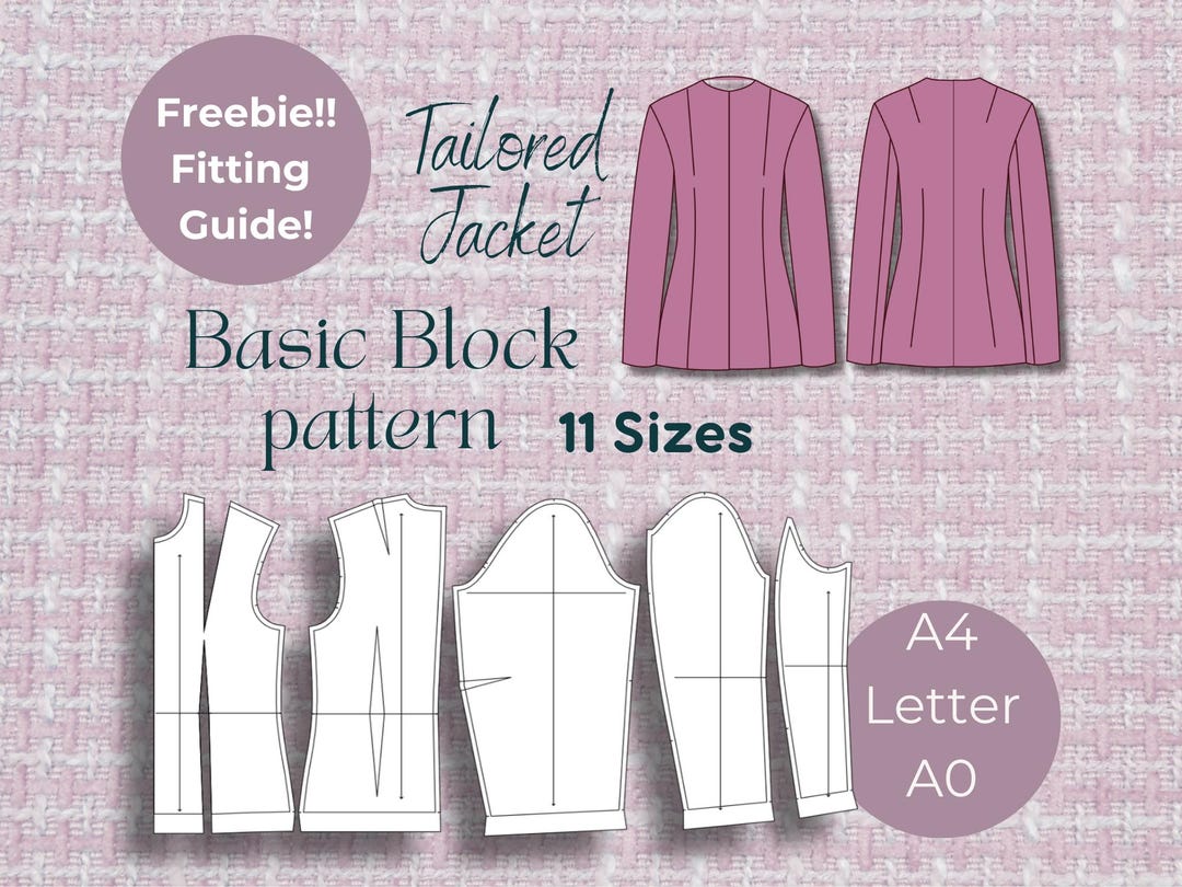Basic Block Pattern Instant Download Small to Large Size Fitted Jacket ...