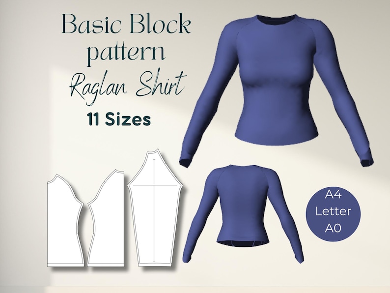 Raglan Shirt Pattern Sewing PDF Digital Download Clothing Block Sleeve ...