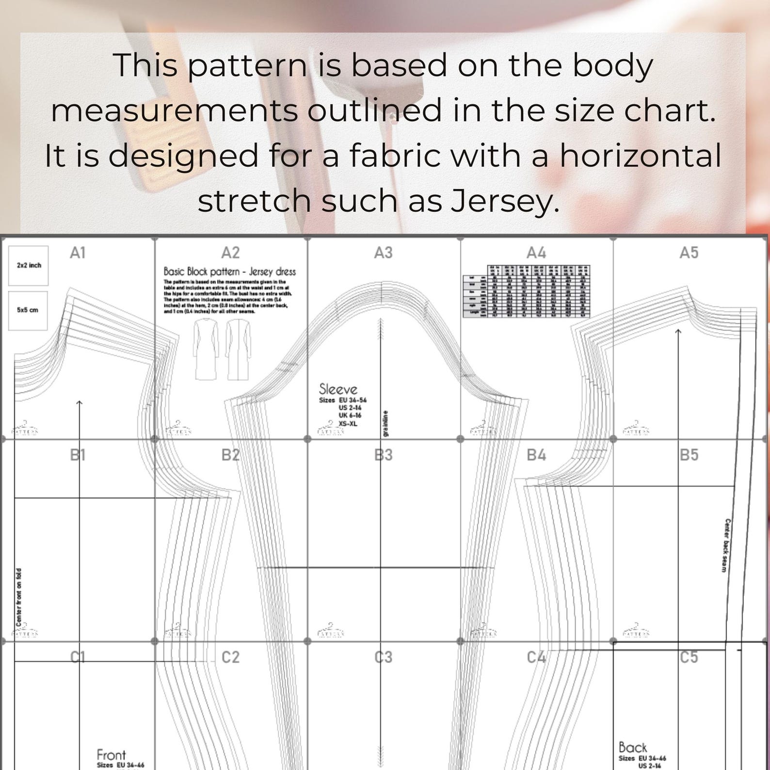 Basic Block Pattern PDF Download Large Size Jersey Dress Sewing Project ...